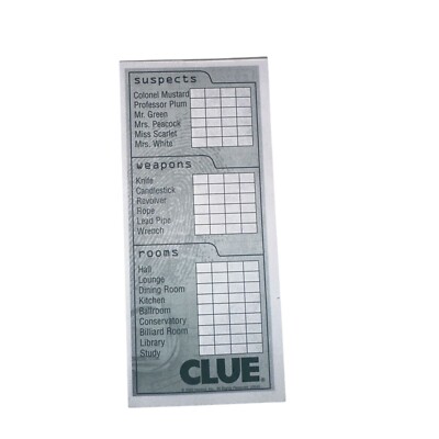 Vintage 2002 Clue Suspect Sheets Double Sided 12 Sheets Parts Parker ...