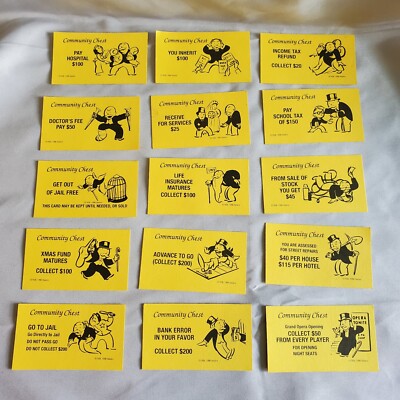 Monopoly Community Chest Cards 15 Pcs | eBay