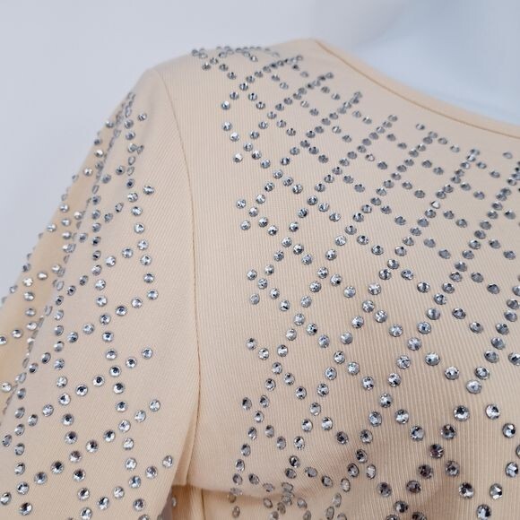 L/C Lizette Collection Cream Super Soft Stretch Jersey Knit Rhinestone ...