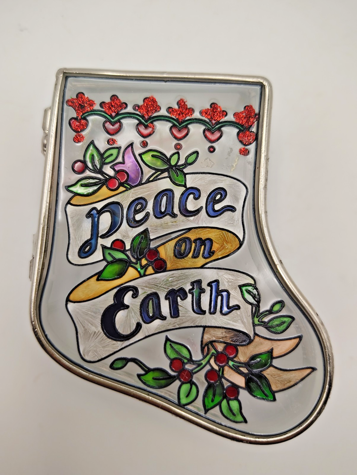 Amia Hand Painte Peace on Earth Trinket Box Christmas Stocking w/ Tiny ...