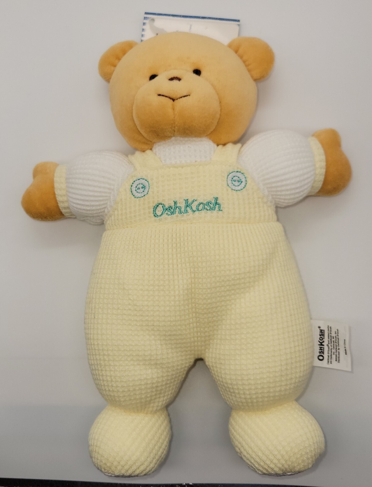 Oshkosh B'gosh Yellow Bear Waffle Weave Thermal Teddy Baby Rattle Plush ...