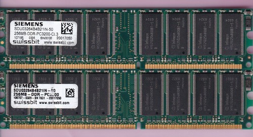 512MB 2x256MB PC3200 SIEMENS DDR-400 SDU03264B4B21IN-50 SWISSBIT DDR1 ...
