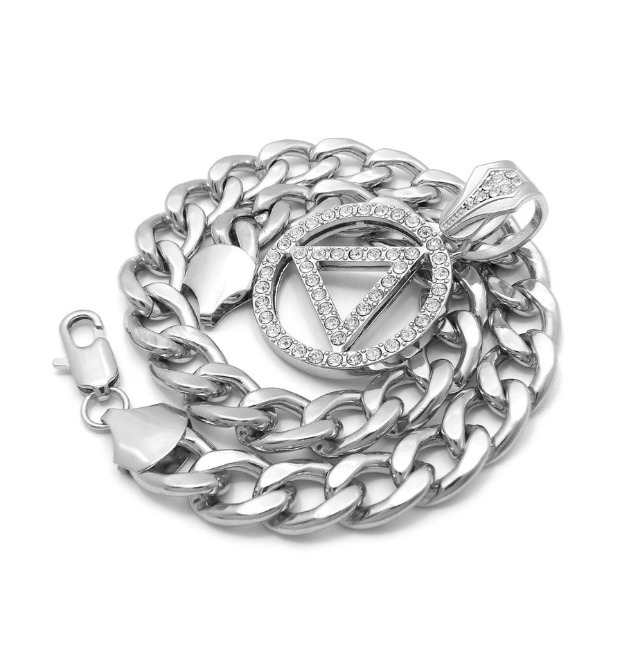 HIP HOP SOBRIETY CIRCLE & TRIANGLE SYMBOL CZ PENDANT & 10mm CUBAN CHAIN ...