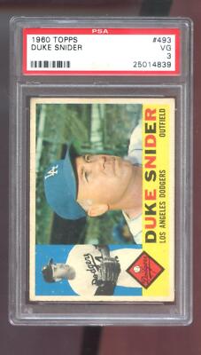 1960 Topps #493 Duke Snider PSA 3 Graded Baseball Card MLB Los Angeles ...