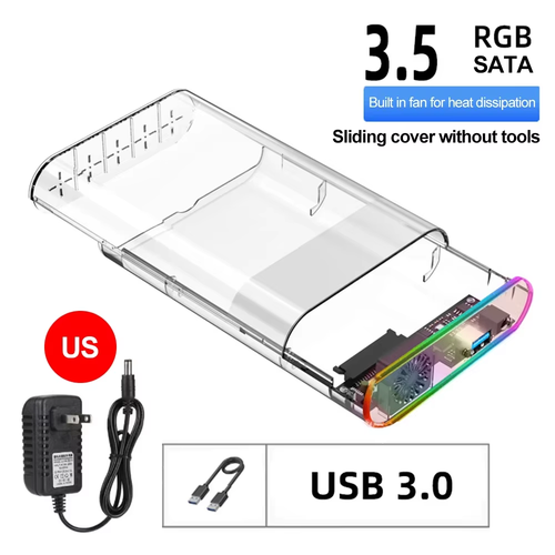 RGB 2.5/3.5 Inch HDD SATA External Hard Drive Case Box Reader Support ...