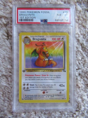 1999 POKEMON FOSSIL #19 DRAGONITE FIRST EDITION NON HOLO PSA 8 NEVER ...