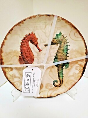 208 Park Melamine 4 Salad Plates Sea Life Shells Turtle Sea Horse Tim ...