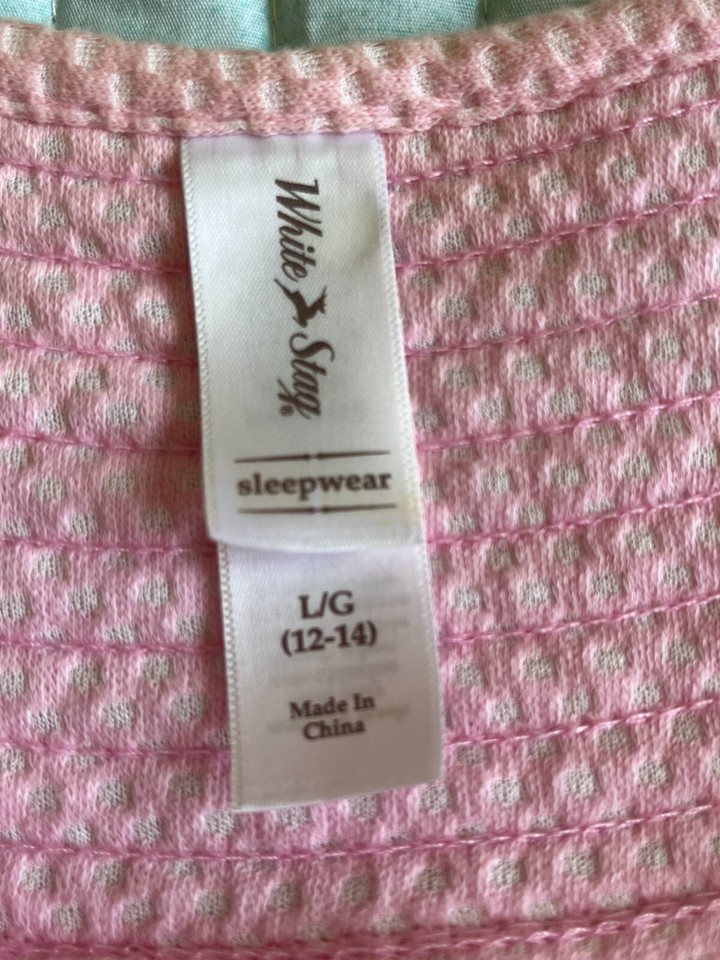 White Stag L 12-14 Pink White Textured SS Embroidered Snap Front Robe ...