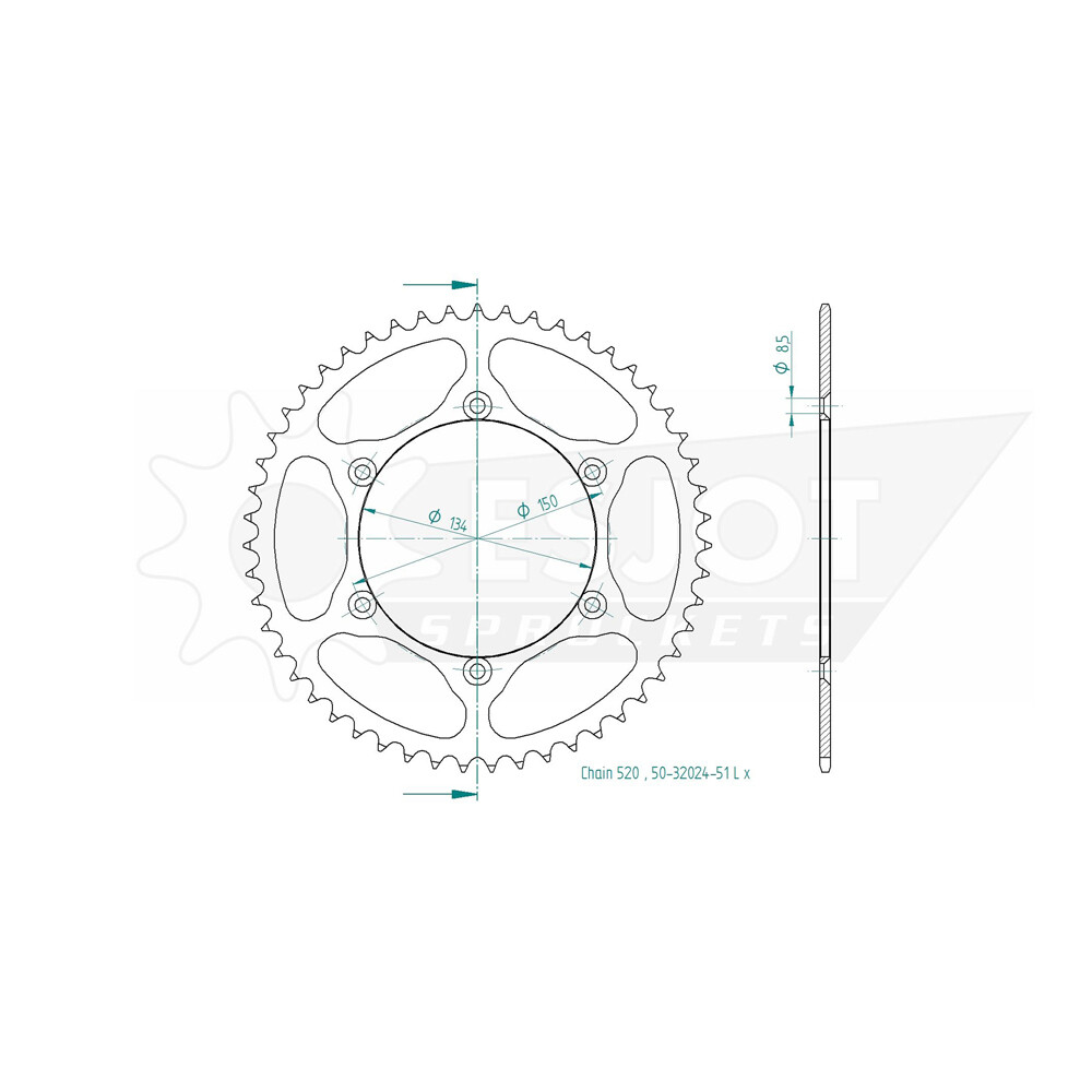 Sprocket Rear 520-51T Ultralight Steel for KAWASAKI KDX 200 1983 1984 ...