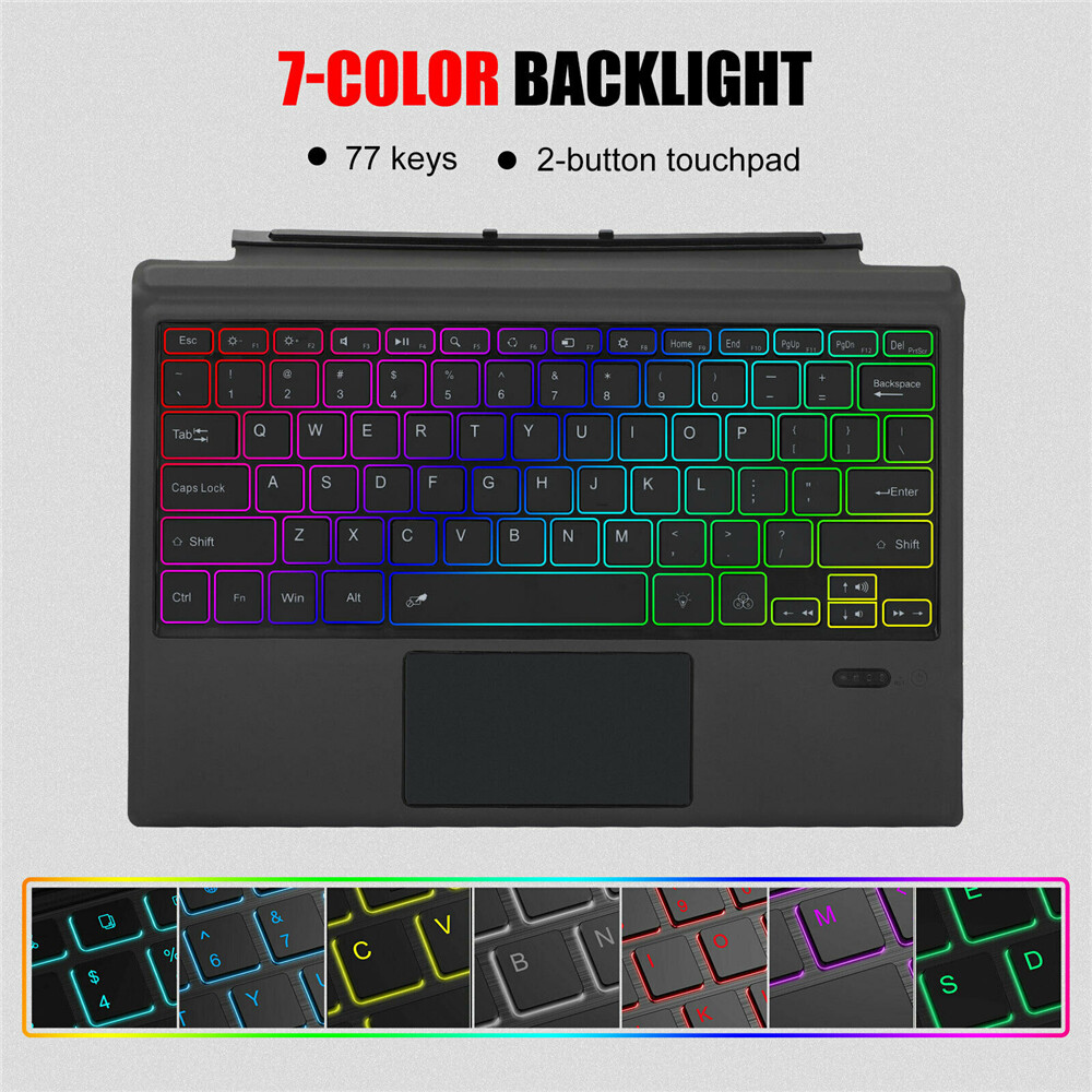 RGB Backlit Wireless Cover Magnetic Keyboard for Microsoft Surface Pro ...