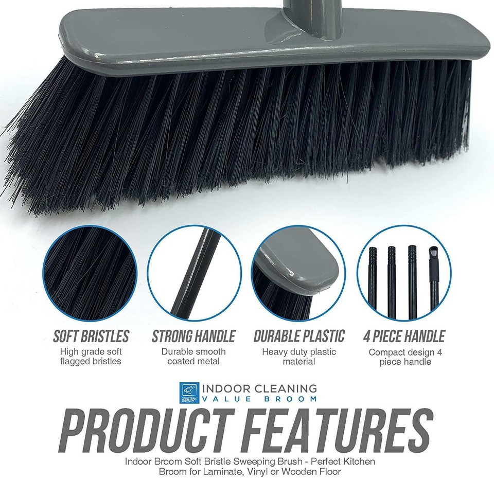 Soft Indoor Broom Sweeping Brush Long Handled Kitchen Wooden Floor ...