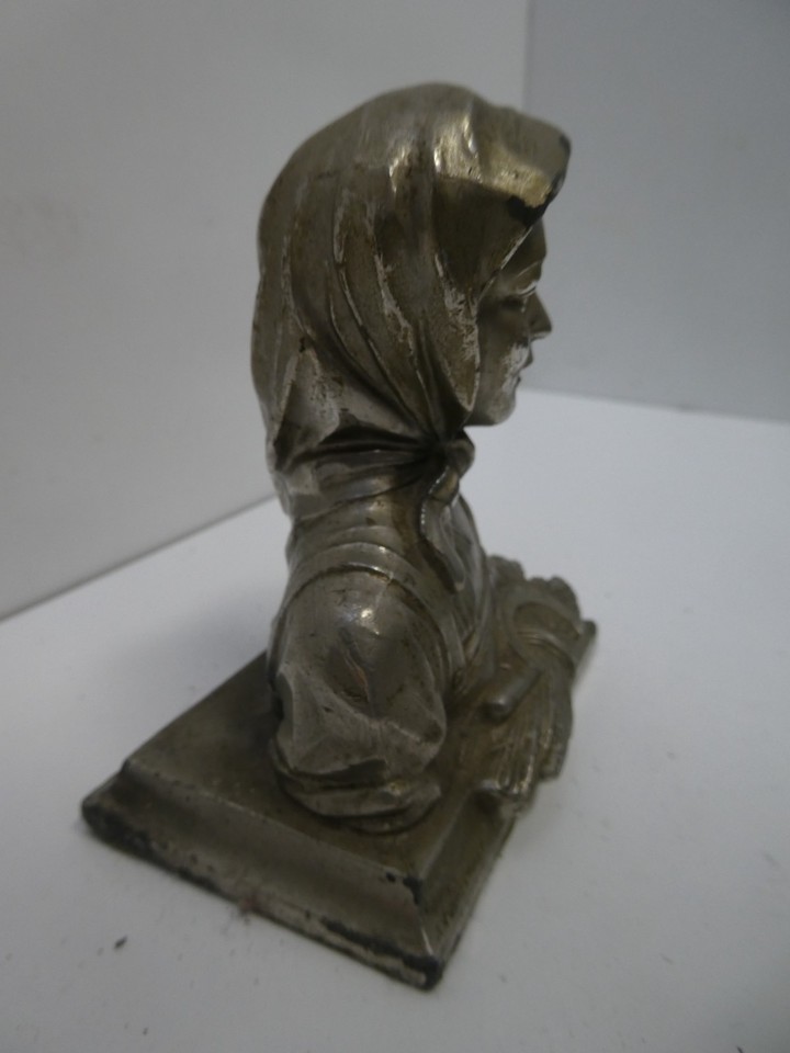 VINTAGE CAST METAL NICKEL PLATED STATUE BUST FARM LADY WITH SICKLE ...