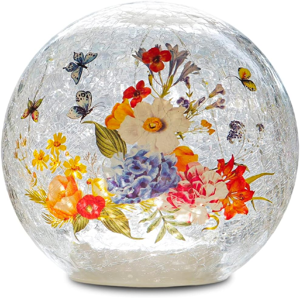 Glass Ball Light Crackle LED Night Light Flowers Pattern Globe Glass ...