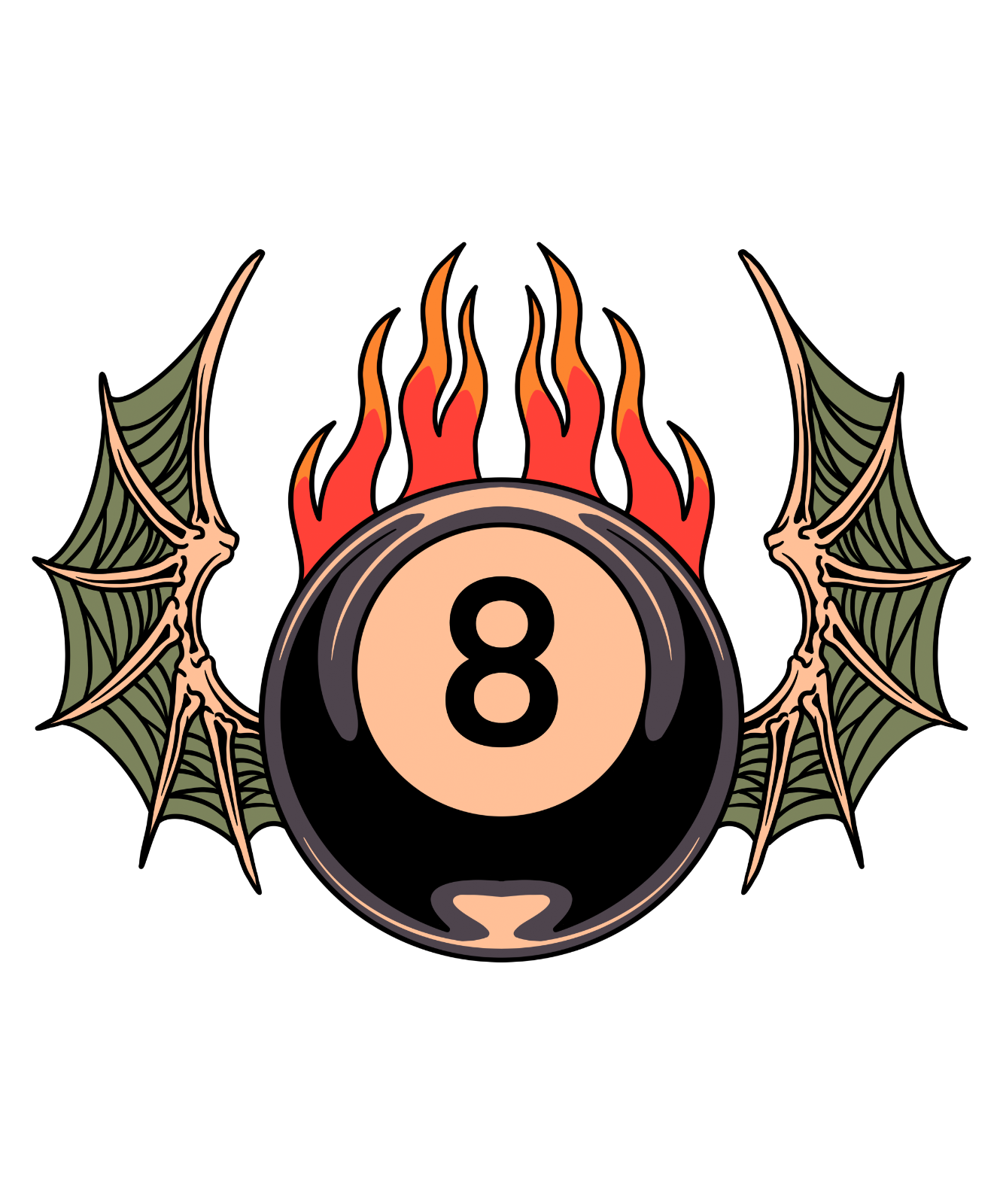 Flame Eight Ball Sticker 4" Billiards Retro Vintage Design Devil 8 Ball ...