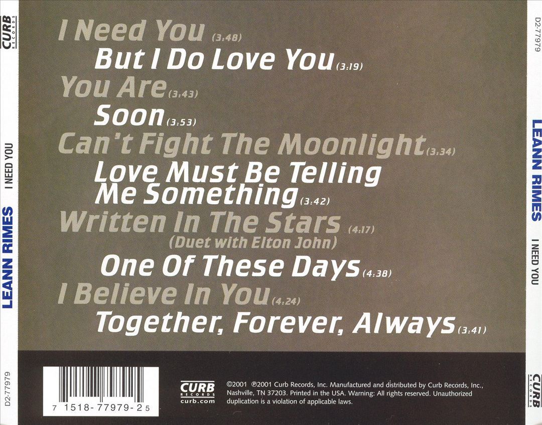LEANN RIMES I NEED YOU NEW CD 715187797925| eBay