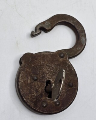 Antique FRAIM Six Lever Skeleton Key Round Padlock W/ Key Patina Intact ...
