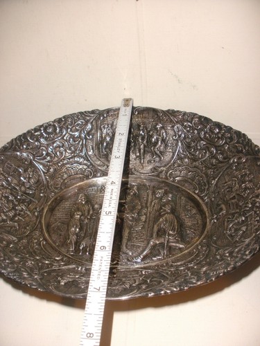 Antique Dutch silver repousse people tavern scenes large bowl hallmarks ...