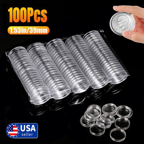 100PACK 39MM DIRECT FIT AIRTIGHT SILVER OR COPPER ROUNDS COIN HOLDERS ...