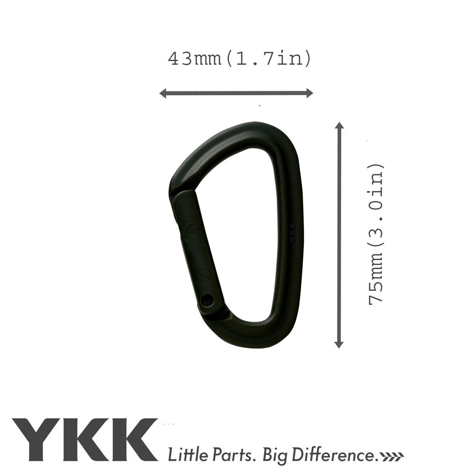 YKK Resin Carabiner Keychain Keyring Black Large 75mm (3.0in) Made in ...