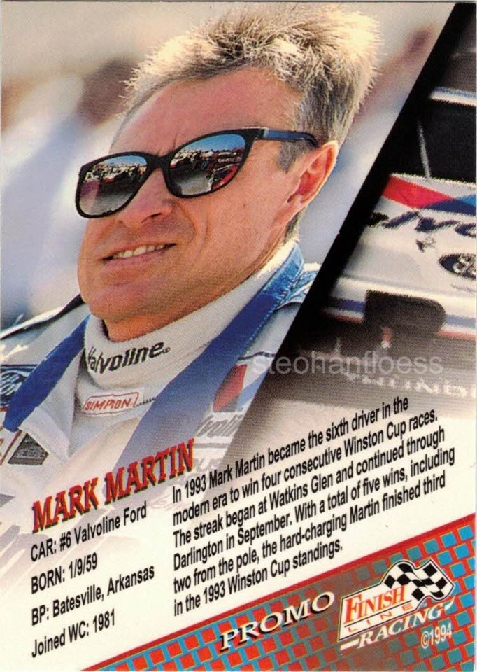 1994 Finish Line Racing Promo Card Promotional NNO Mark Martin | eBay