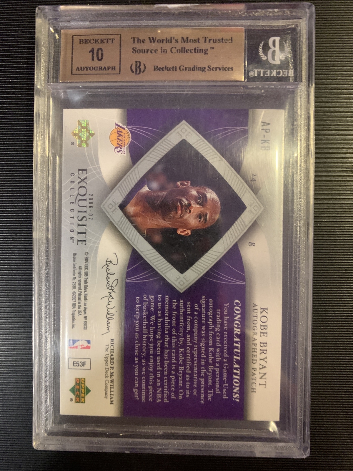 KOBE BRYANT 2006-07 EXQUISITE PATCH AUTO SP #/100 BGS 9.5/10 GEM MINT ...