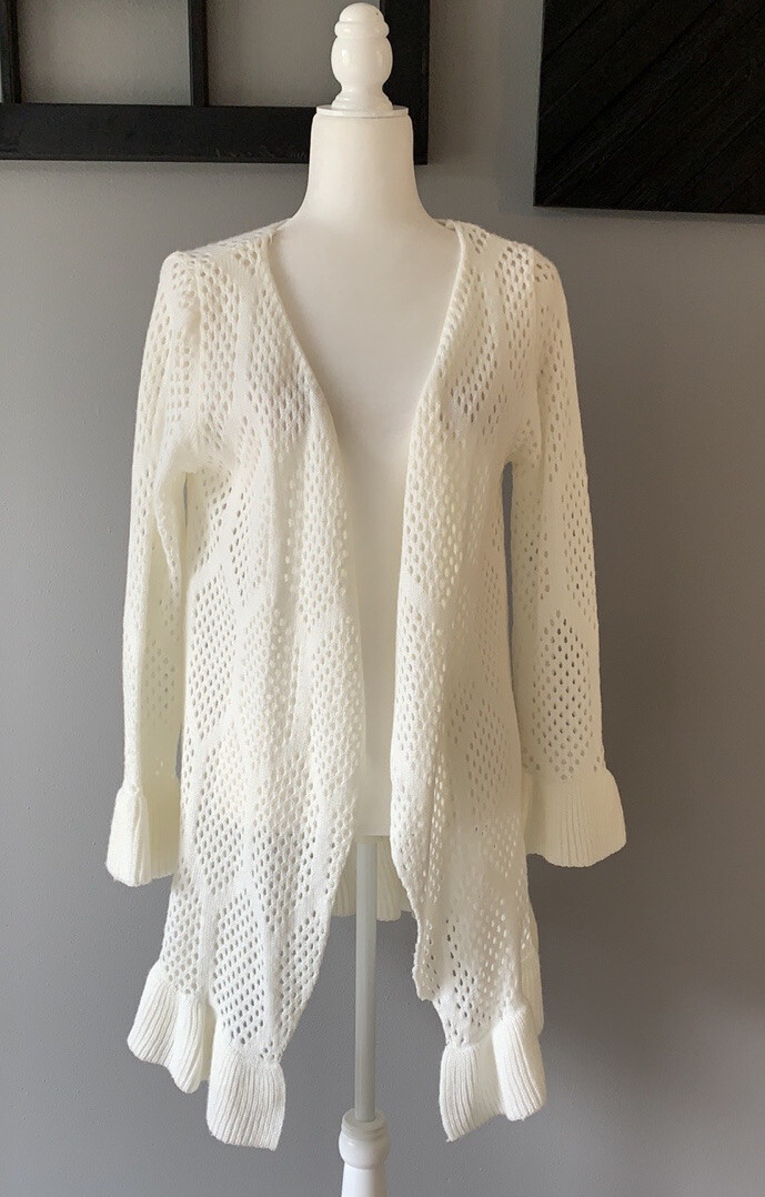Umgee Ivory Crochet Knit Boho Open Front Cardigan Siz… - Gem