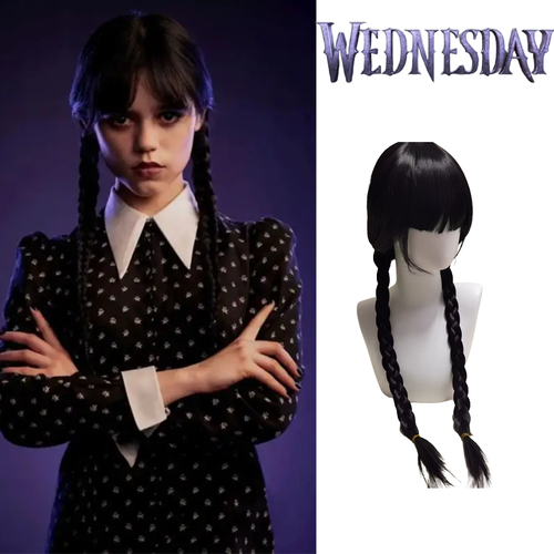 The Addams Family Wednesday Cosplay Wig Black Braided Hair Dress Props ...