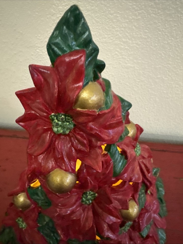 Atlantic Mold Ceramic Poinsettia Tree Vintage Christmas Tree Red Green ...