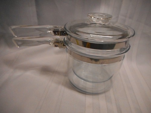 Vintage Pyrex Flameware Double Boiler with Lid Set 6283-U1 2 QT Clear ...