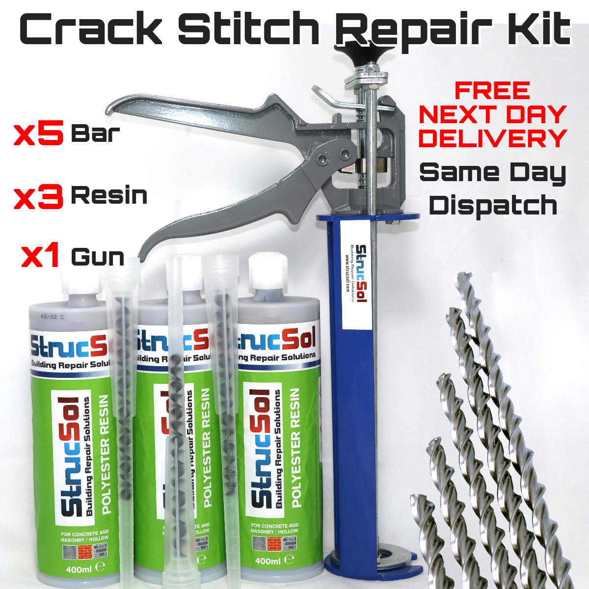 Strucsol (Heavy Duty) Premium Helical Bar Crack Stitch Brick Repair Kit ...