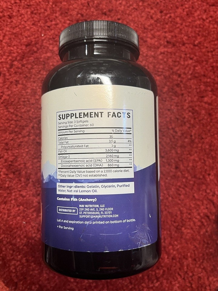 Triple Strength Omega 3 Fish Oil 3600mg 1300mg EPA 860mg DHA 180 Tabs ...