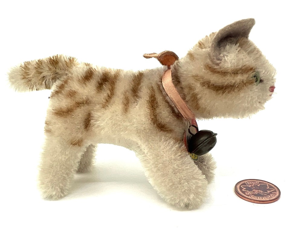 Steiff Tapsy Tabby Cat 1960s ID Chest Tag 8cm 3in Mohair Jingle Bell ...
