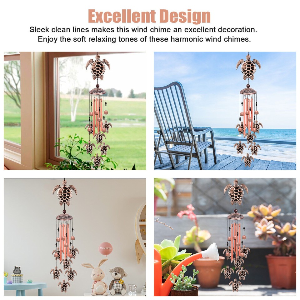 33'' Brown Sea Turtle 4 Tubes Bells Wind Chimes Garden Outdoor Hanging ...