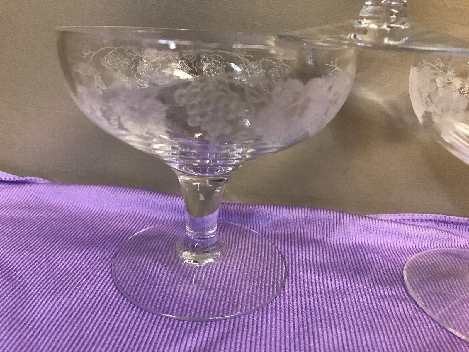 3 Clear Seneca Glass Etched Crystal Grape Low Sherbet Martini Wine ...