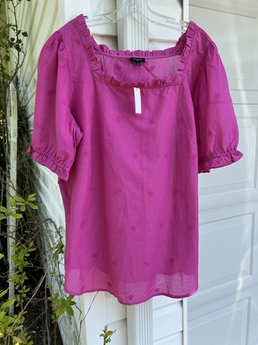NWT Talbots Pretty Magenta Embroidered Flowers Ruffle Square Neck Blouse 1X | eBay