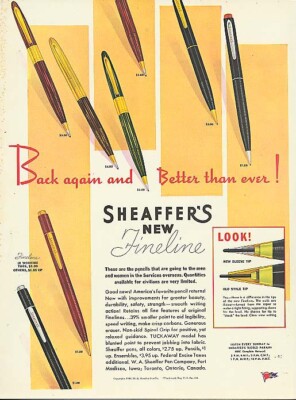 Better than ever Sheaffer's Fineline pencil ad 1945 | eBay