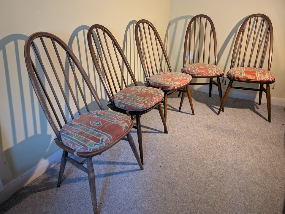 Set of Five Ercol 365 Dining Chairs / Ercol High Back Quaker Chairs ...