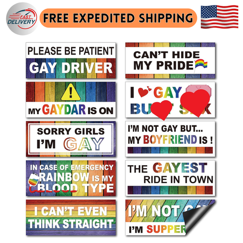 10-pack Magnetic Rainbow Bumper Decals, Funny Gay Pride Car Stickers ...