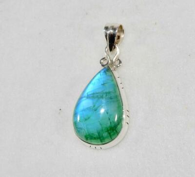 Rainbow Moonstone Dyed Green Flashy Large Teardrop Pendant 925 Sterling ...