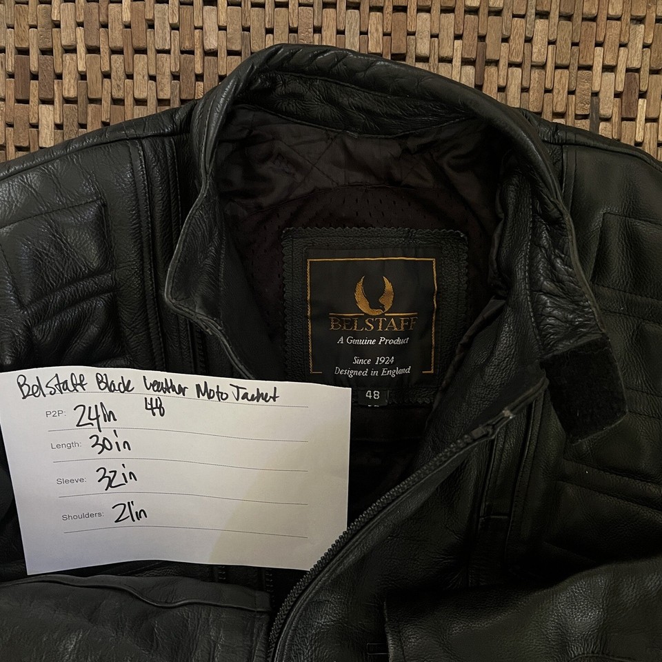 Belstaff Black Heavy Leather Double Zip Motorcycle Riding Biker Jacket ...