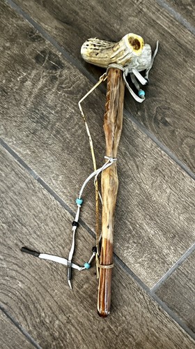 Handmade Native American Carved Deer Bone & Wood Ceremonial Dance Stick ...