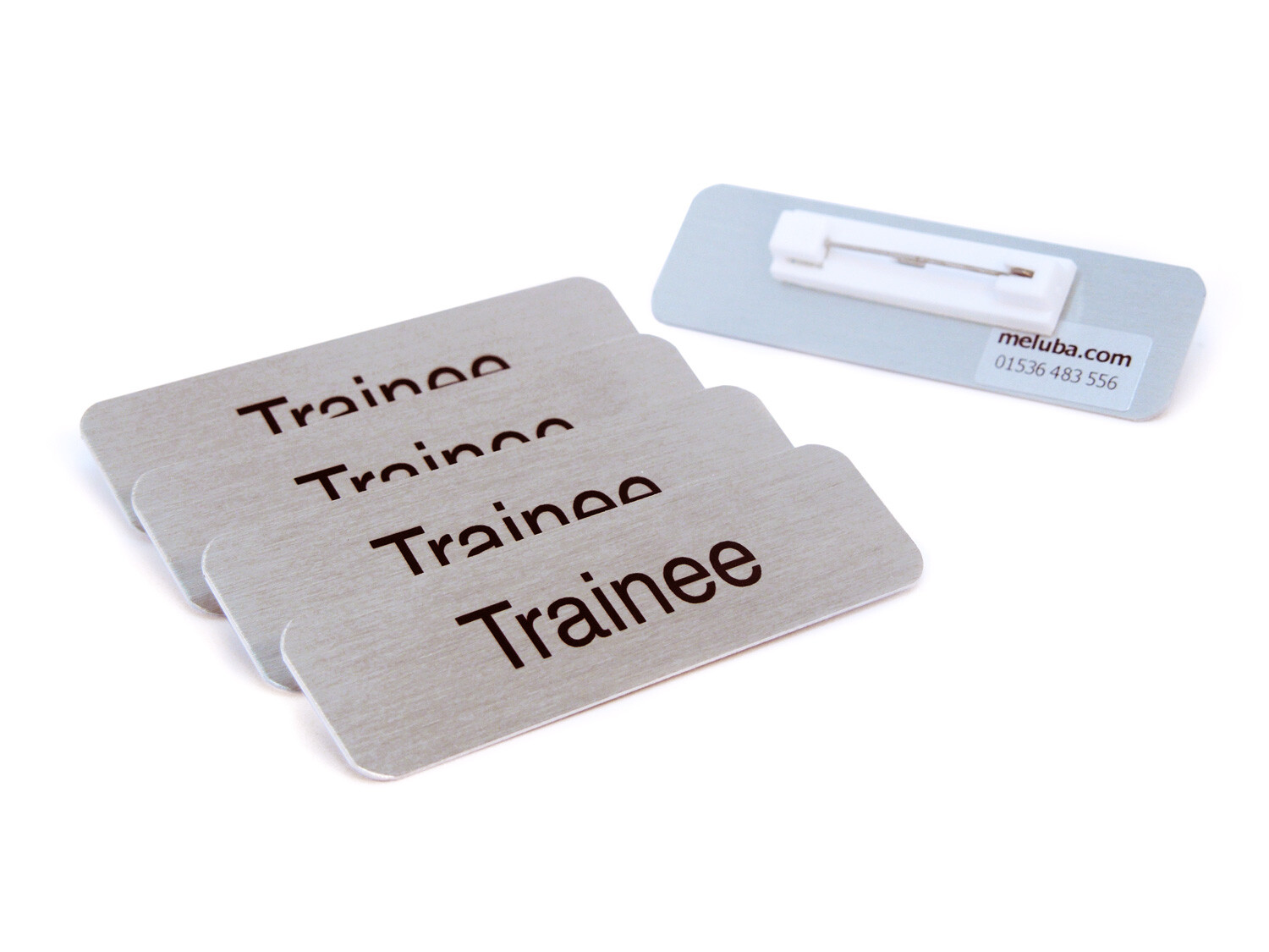 Trainee Badges - Silver Aluminium - Pin Fitting - 70 x 20mm (Pack of 5 ...
