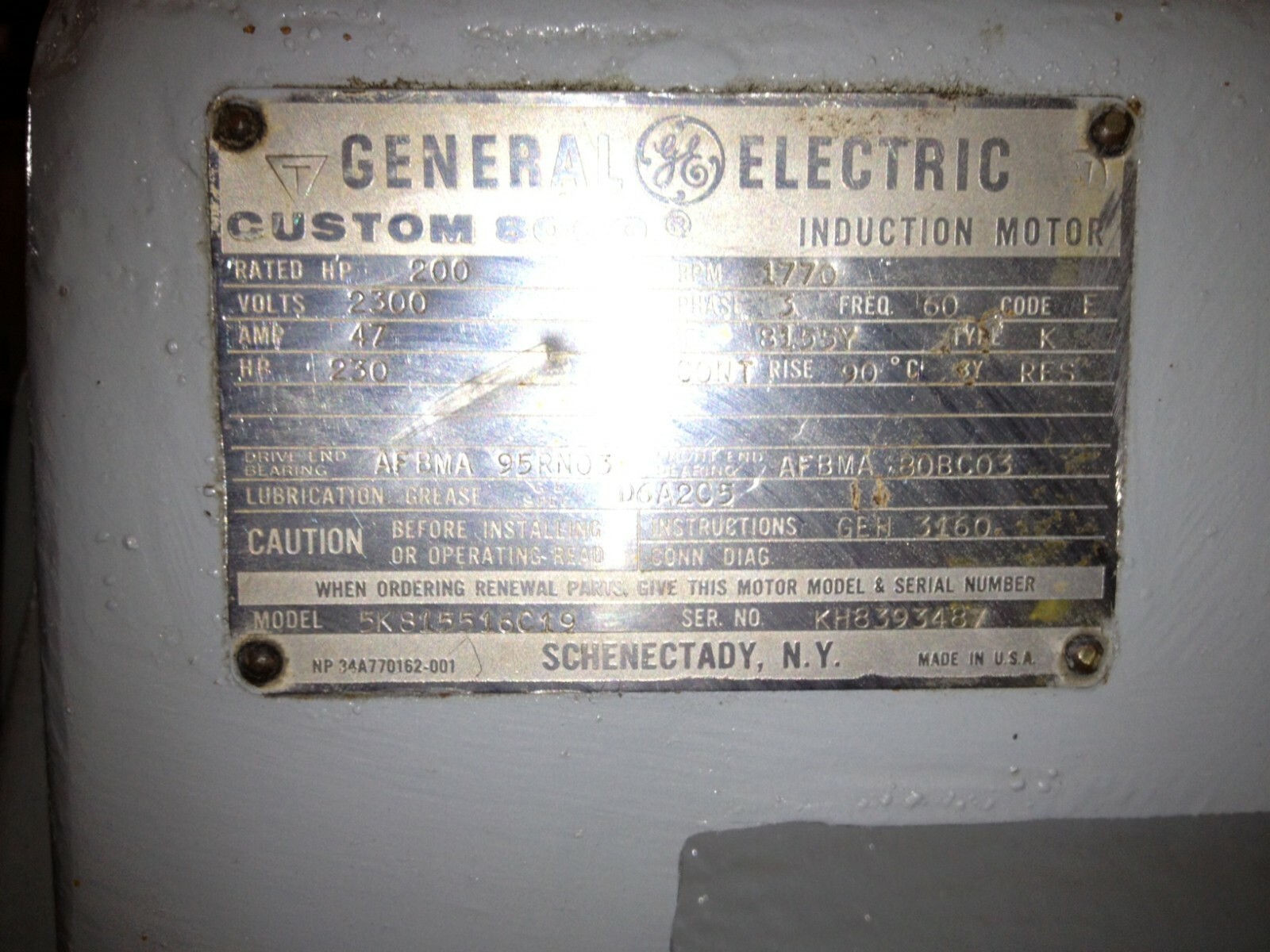 GE Custom 8000 Induction Motor, 200 HP, 2300V, 1770 RPM | eBay