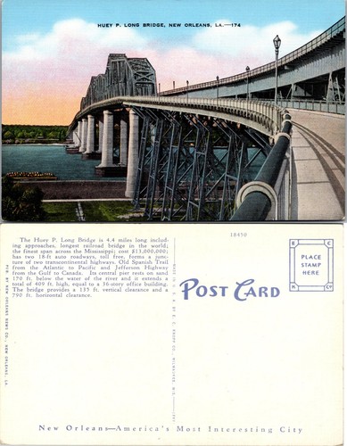 Huey P Long Bridge New Orleans Louisiana LA Postcard | eBay