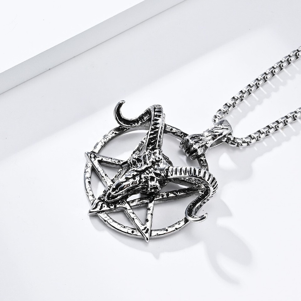 Men Leviathan Satanic Cross Necklace Stainless Steel Satan Goat Pendant ...