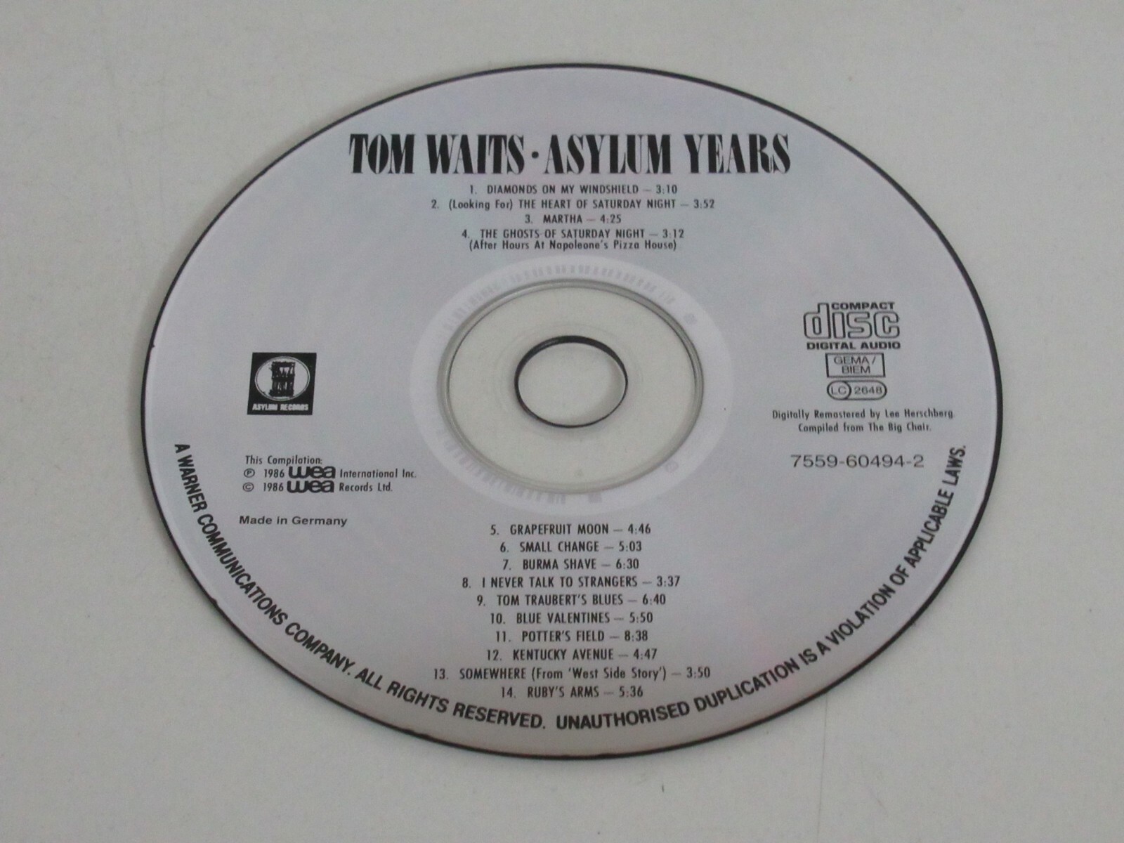 Tom Waits ‎– Asylum Years/Asylum Records ‎– 7559-60494-2 CD | eBay