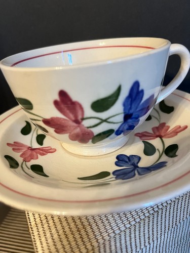 Blue Ridge Hand Painted Underglaze Porcelain Cup Saucer Pink/Blue ...