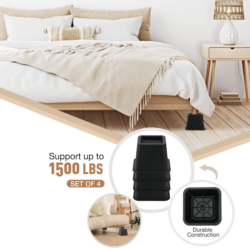 Tuffen Heavy Duty Bed Risers 3 inch Furniture Raisers Sofa Lifts up to ...