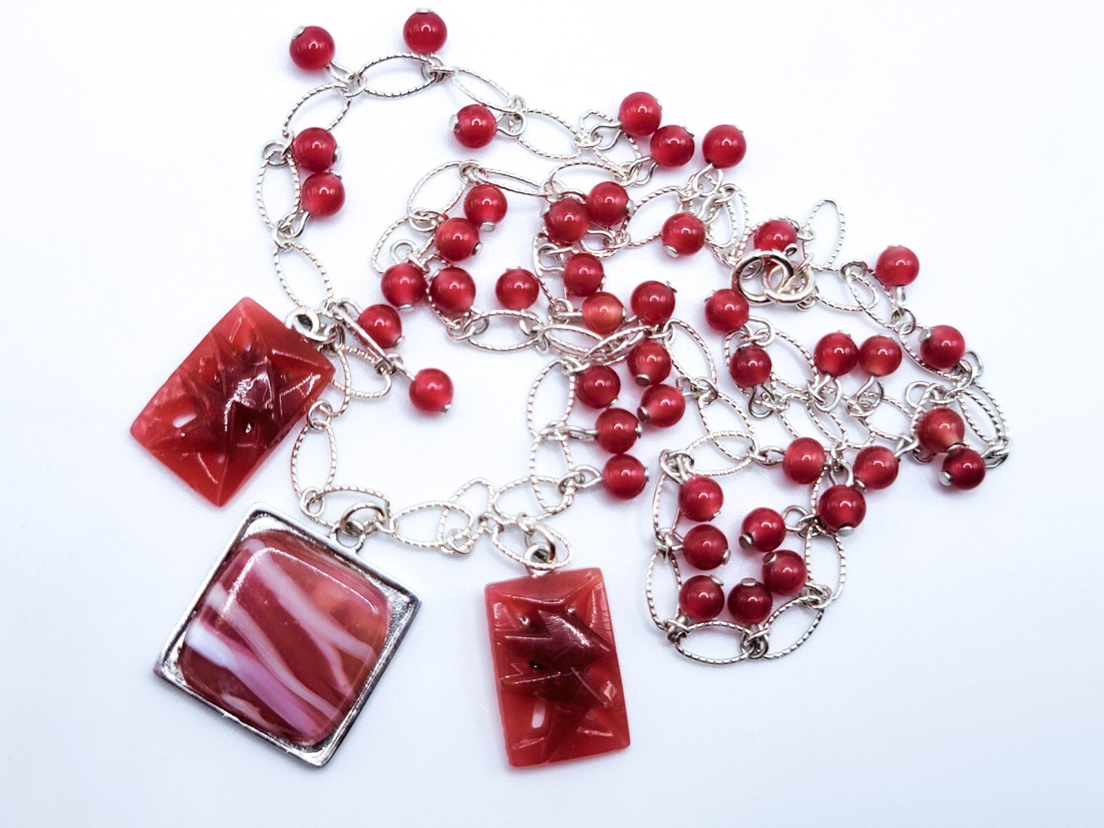 Sterling Red Uranium Glass Necklace Vintage Antique Glass 925 Silver | eBay