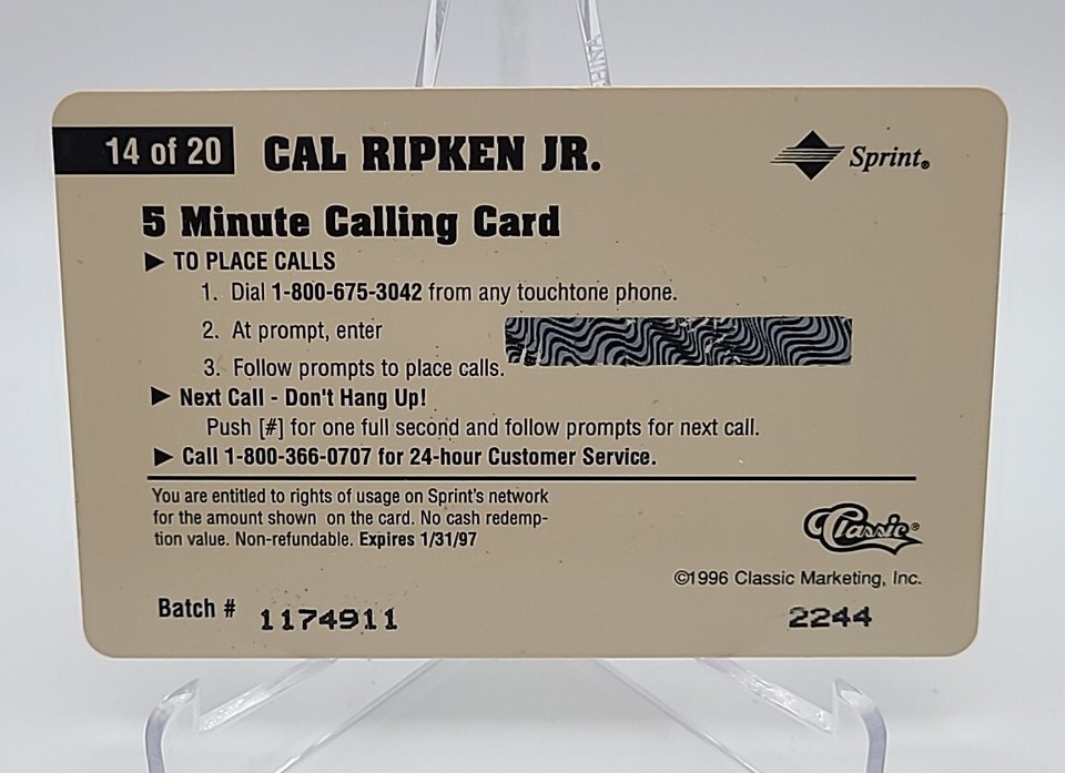 1996 Classic Assets Cal Ripken Jr. $5 SPRINT PHONE CARD card #3 of 20 ...